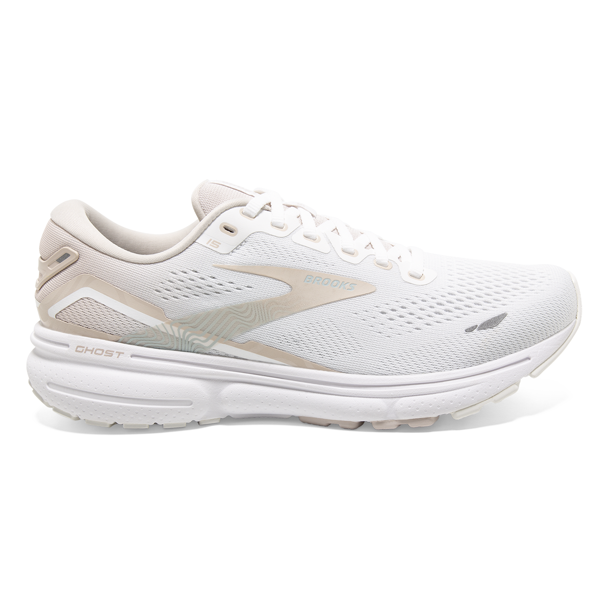Brooks Ghost 15 - White - Crystal Grey - Glass – Fit2Run